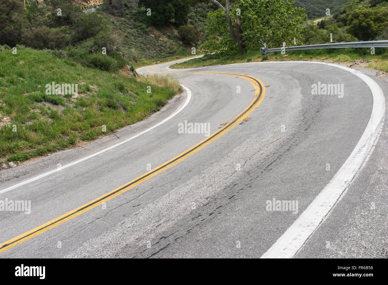 S curve on a California road in the mountains above Los Angeles Stock ...