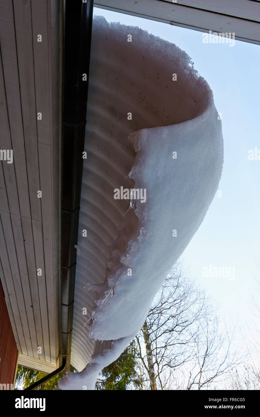 Snow sliding off the roof, Finland Stock Photo - Alamy