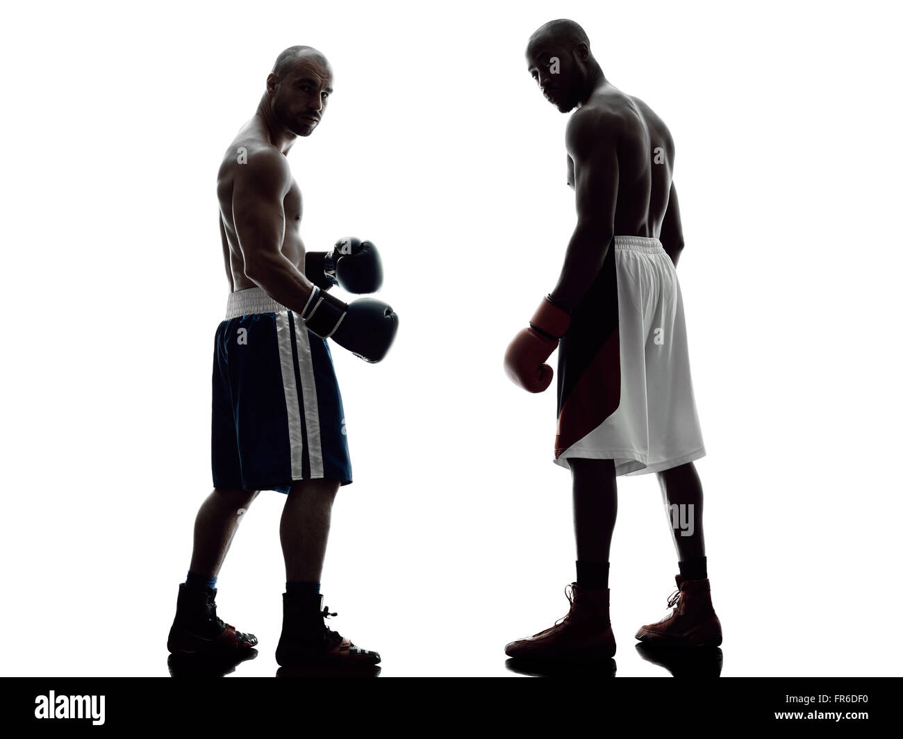 two men boxers boxing on isolated silhouette white background Stock ...