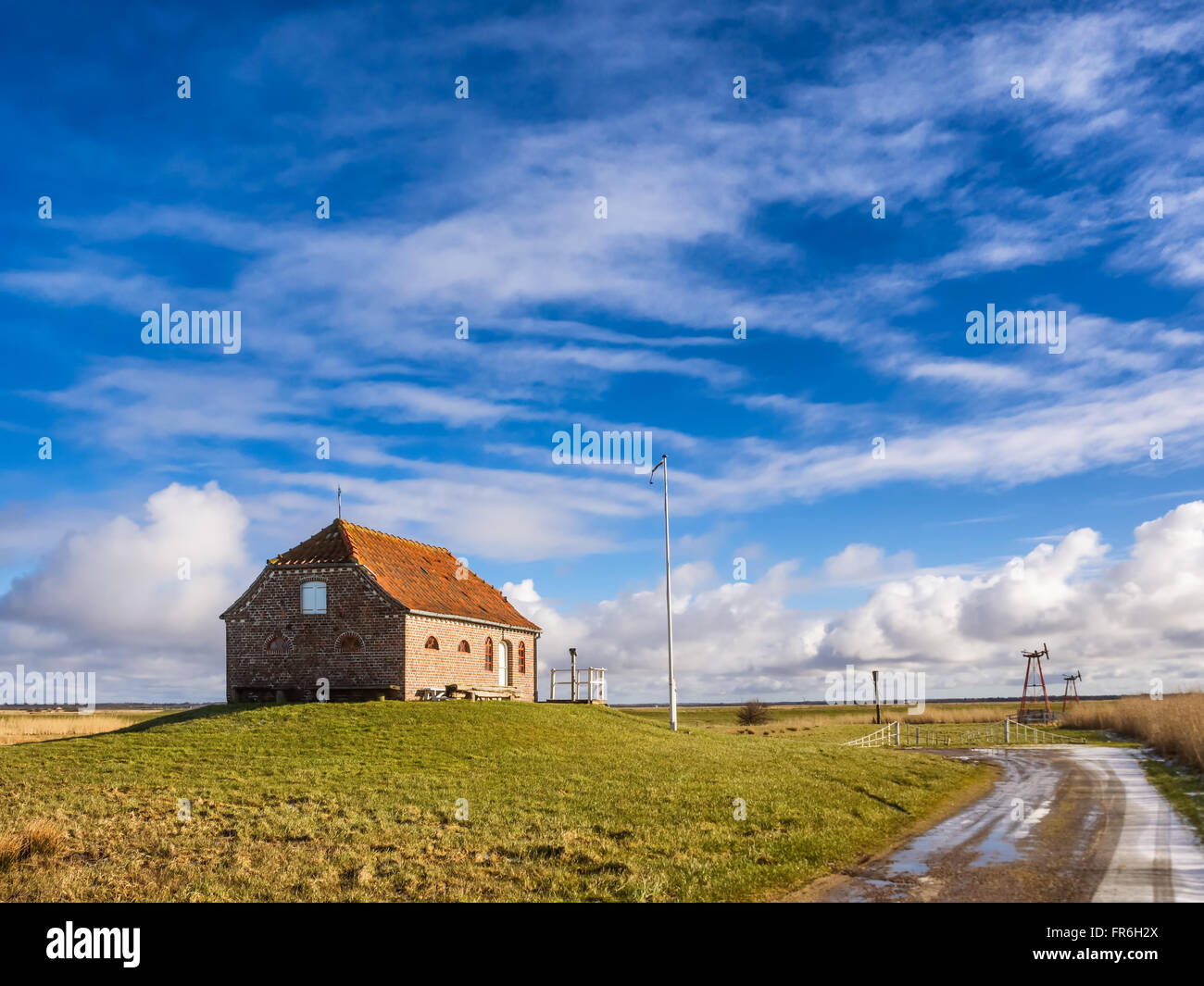 Old pumping station in the Danish marsh build to prevent flooding Stock ...