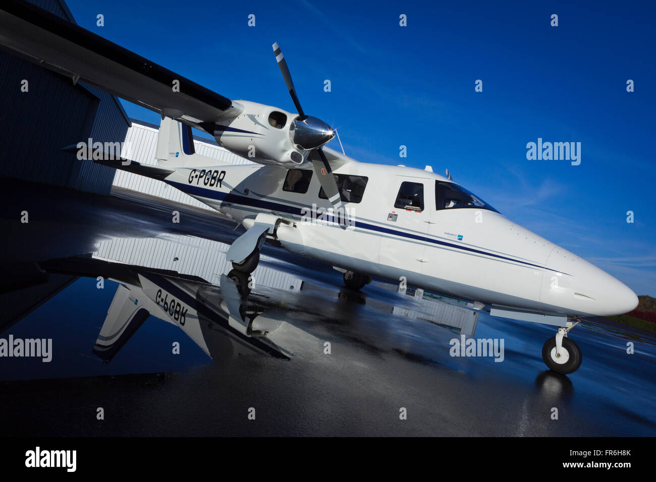A Vulcan P68 six seater twin engine plane, flying out of Turweston ...