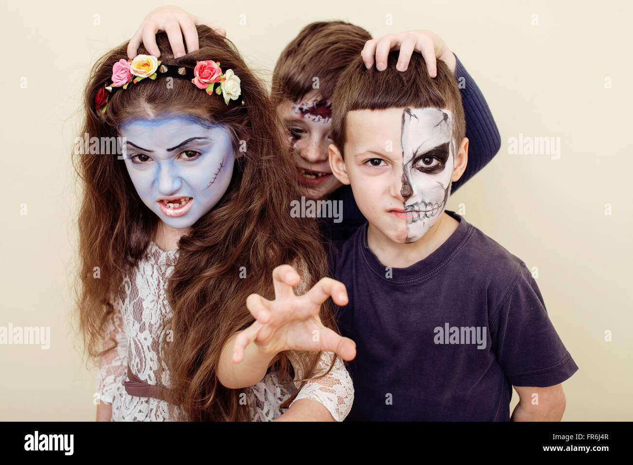 zombie apocalypse kids concept. Birthday party celebration facepaint on ...