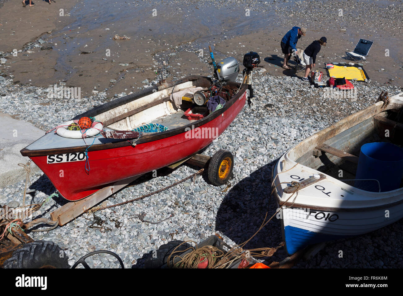 St Agnes, Cornwall and Trevaunance cove with an old red fishing bot ...