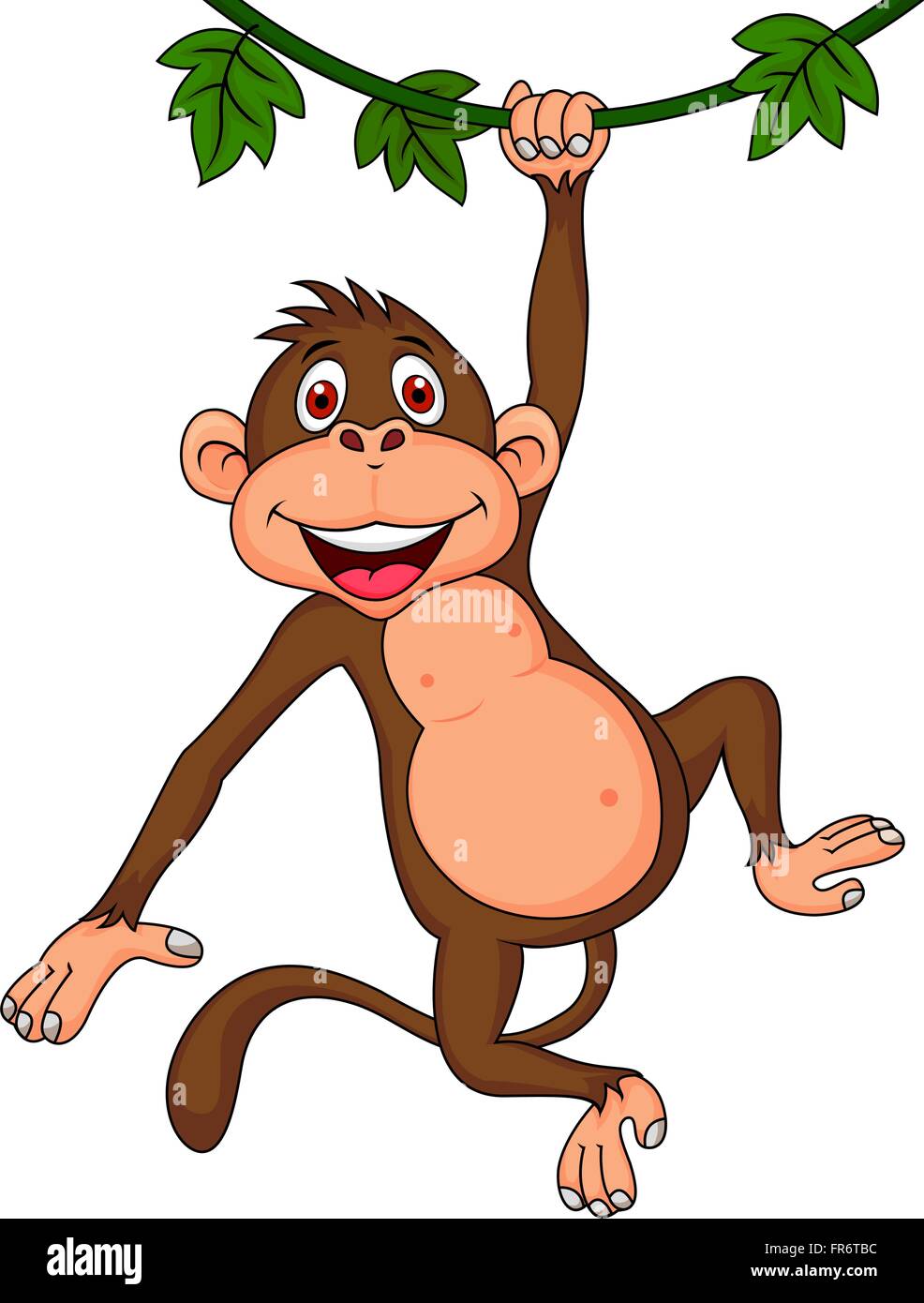 Cute Cartoon Monkey Hanging From A Tree
