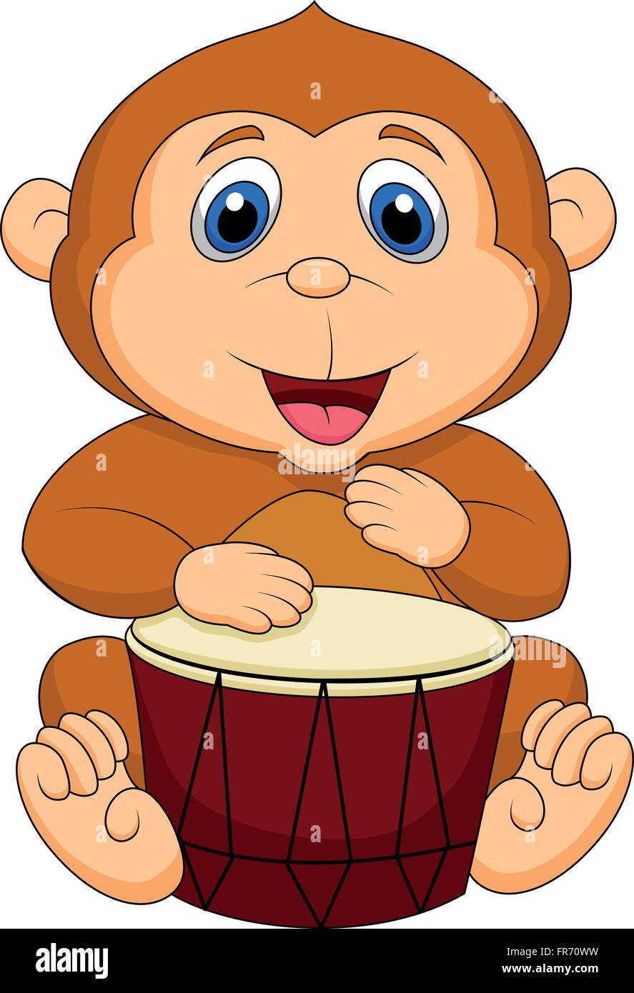 Cute monkey cartoon playing drum Stock Vector Image & Art - Alamy