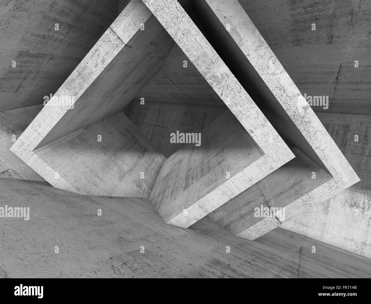 Abstract concrete interior with chaotic cubic structures. Abstract ...