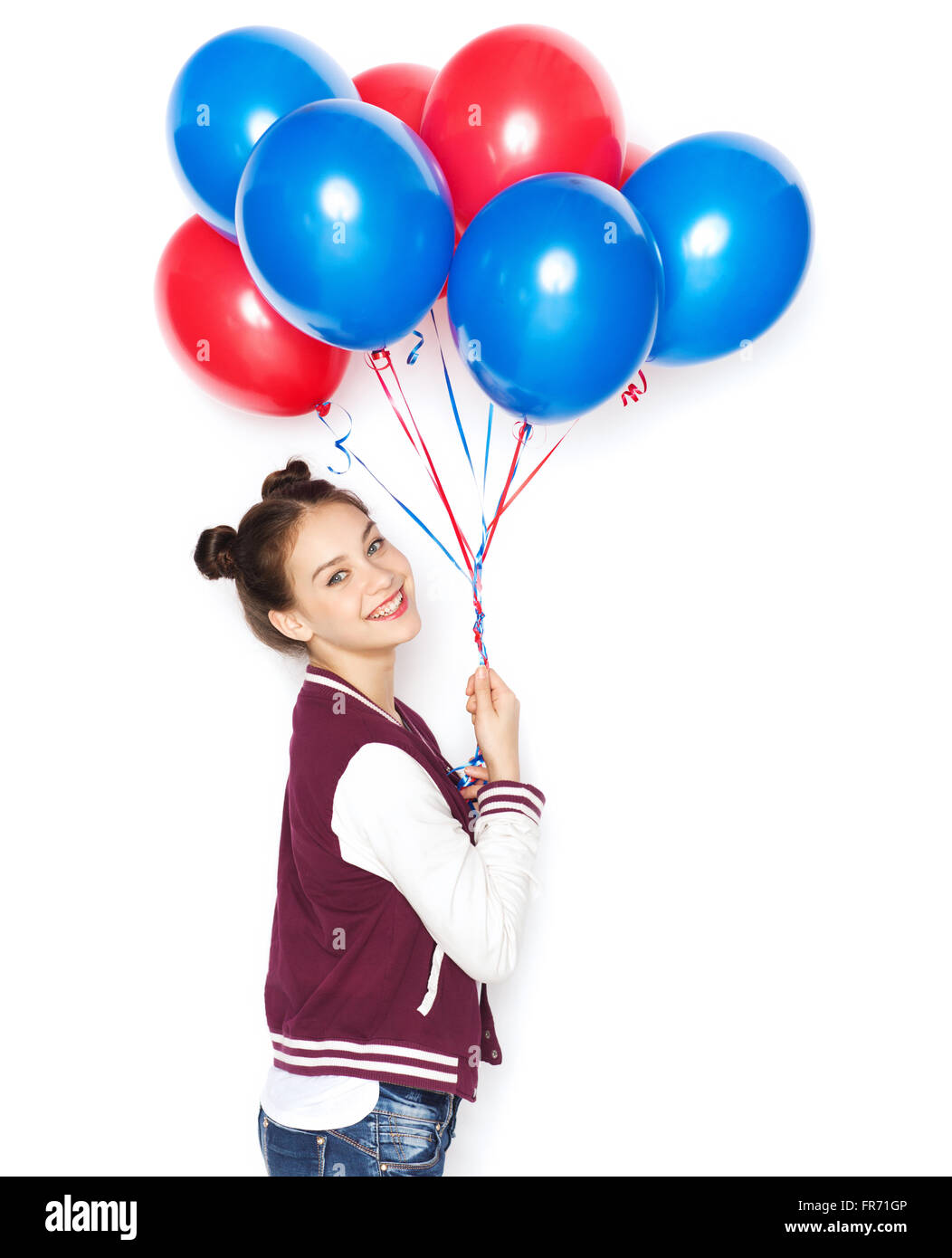 happy teenage girl with helium balloons Stock Photo - Alamy