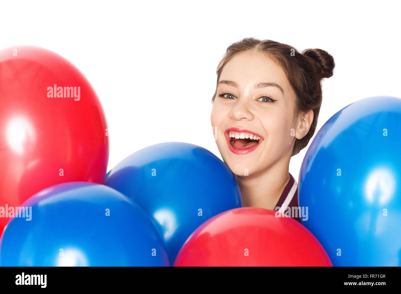 happy teenage girl with helium balloons Stock Photo - Alamy