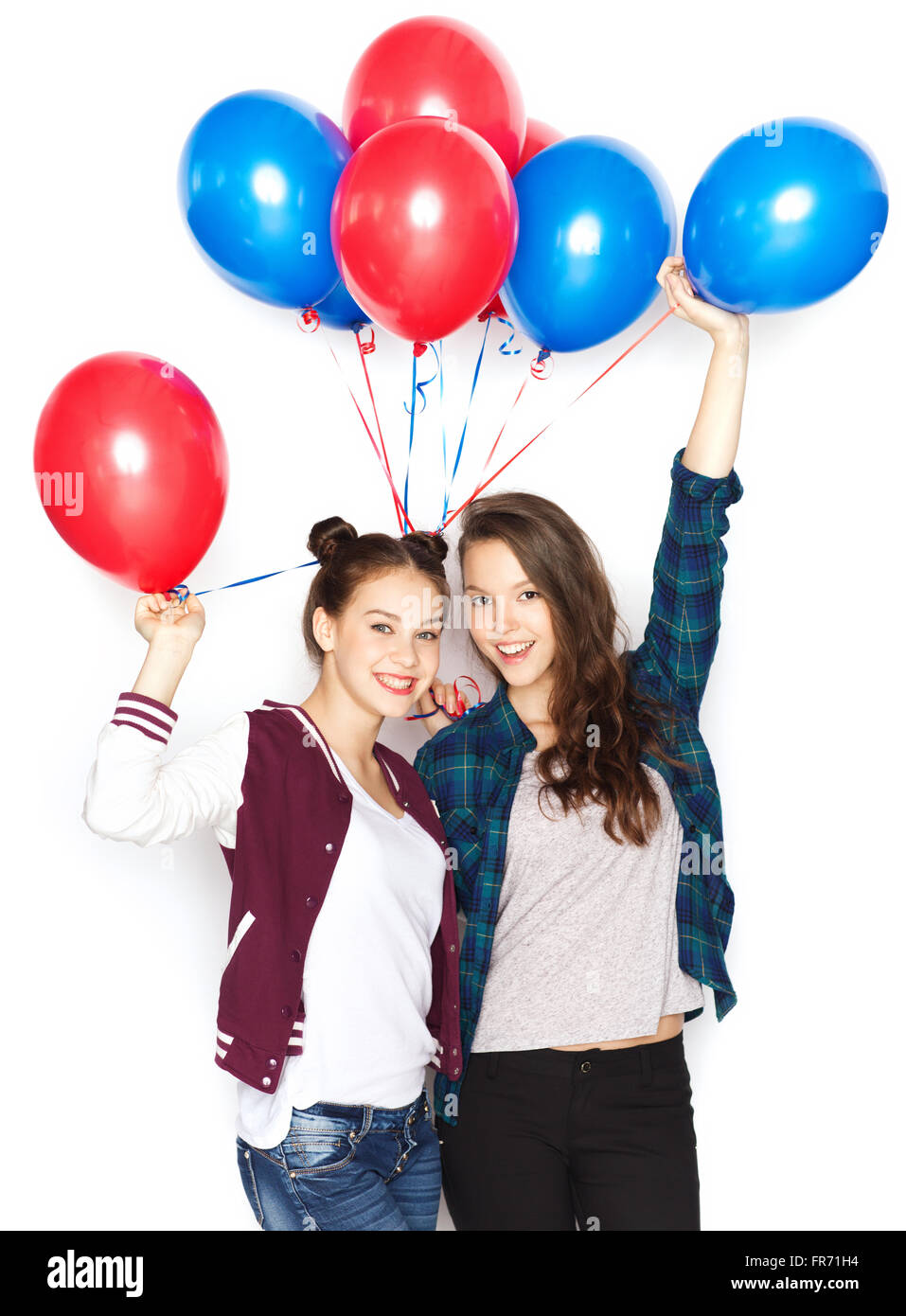 happy teenage girls with helium balloons Stock Photo - Alamy
