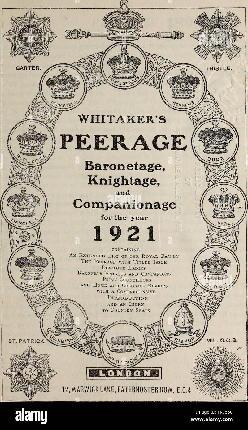 Whitaker's peerage, baronetage, knightage, and companionage (1921 Stock ...