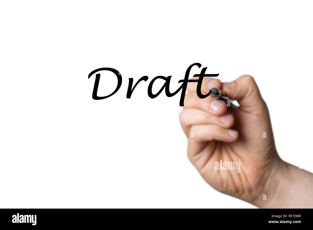 Draft written by a hand isolated on white background Stock Photo - Alamy