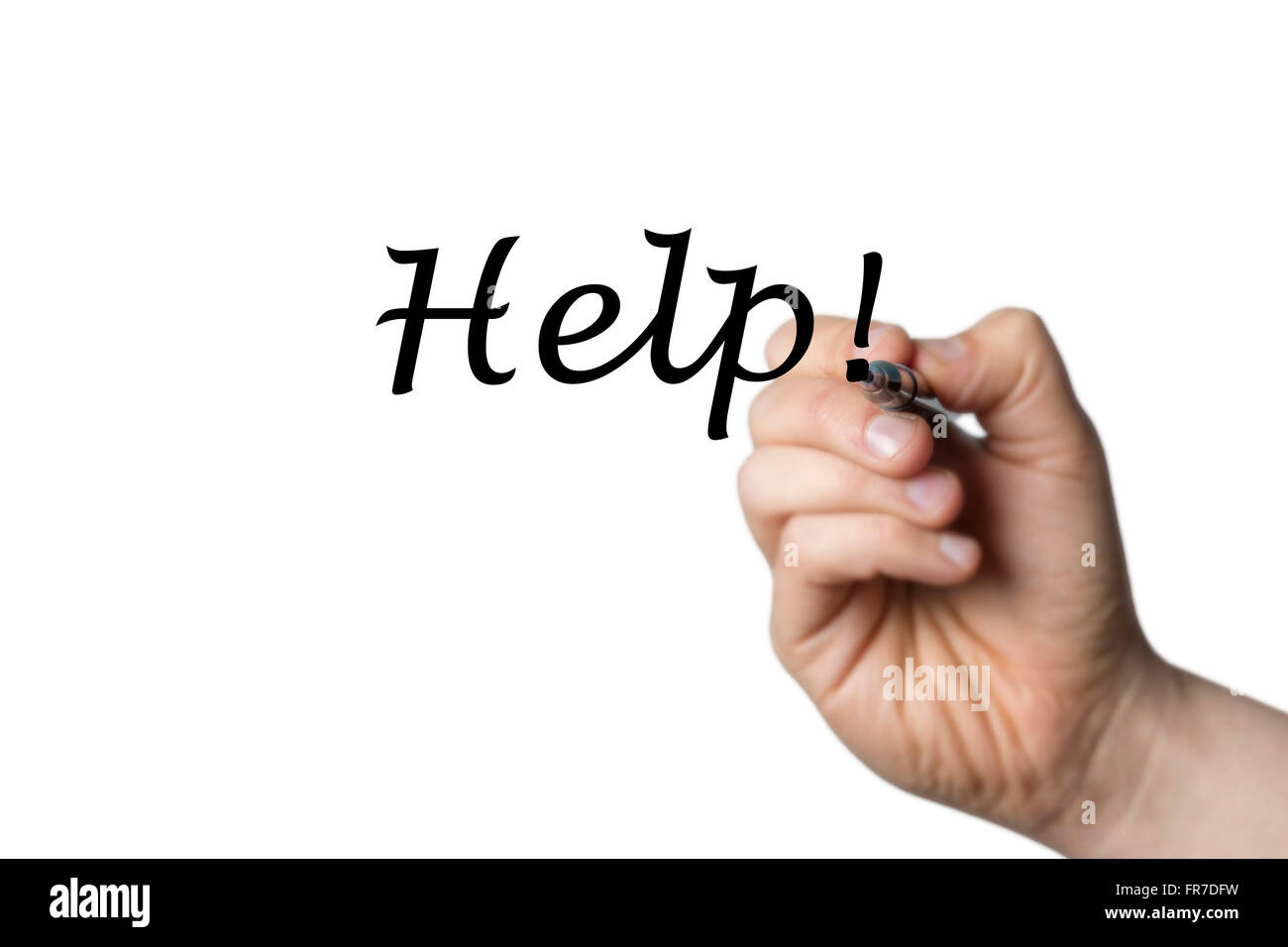 Help written by a hand isolated on white background Stock Photo - Alamy