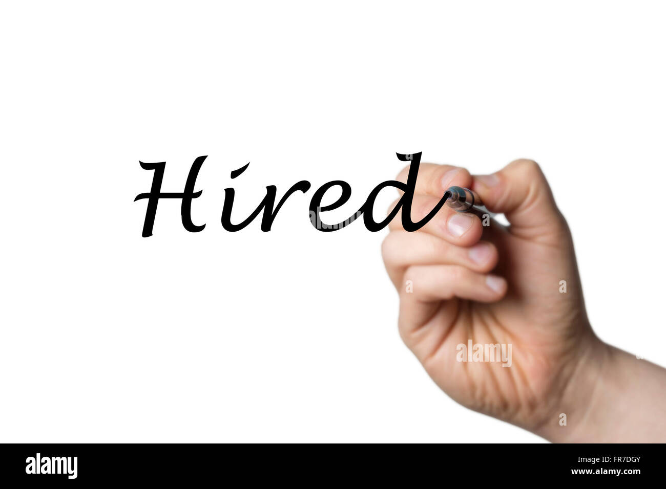 Hired written by a hand isolated on white background Stock Photo - Alamy