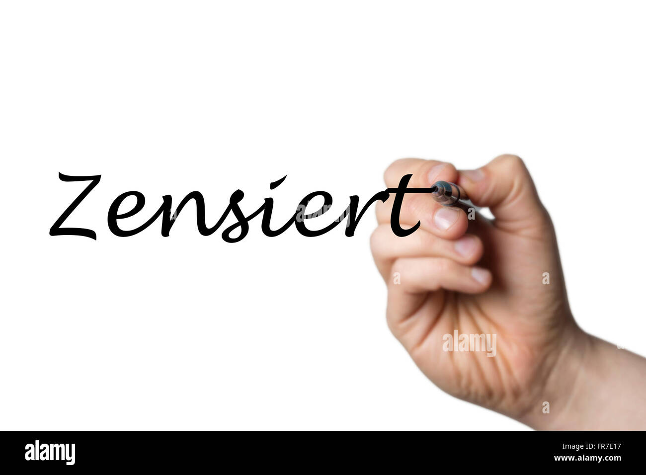 Zensiert (German Censored) written by a hand isolated on white ...