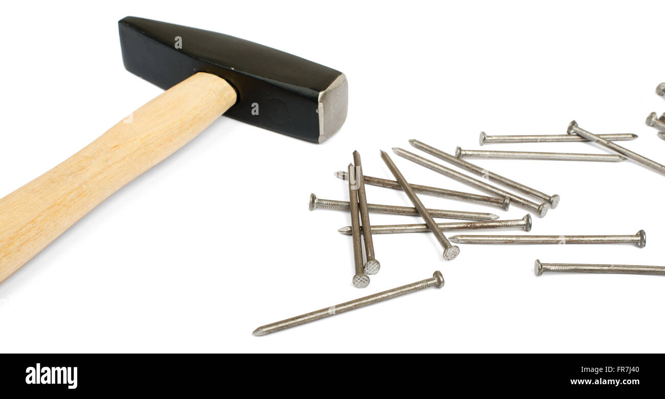Hammer with nails Stock Photo - Alamy