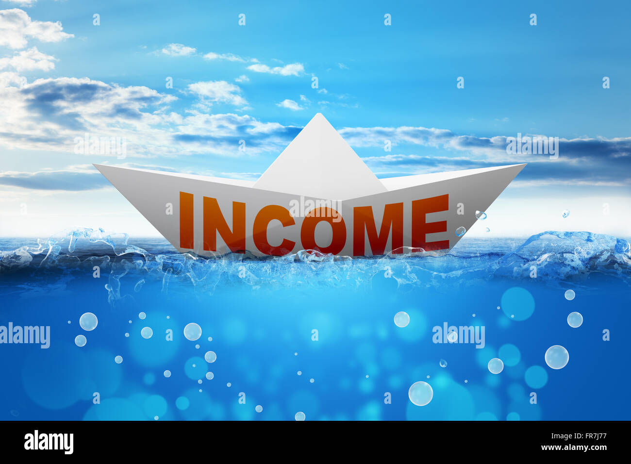 Origami paper boat with word income Stock Photo - Alamy