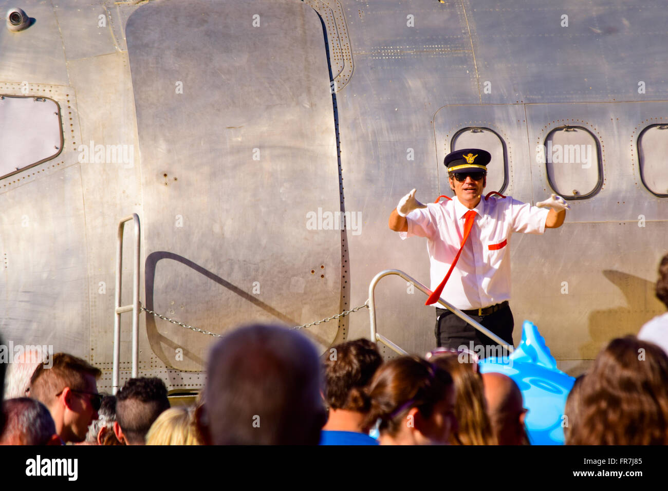 Flight captain speaking to audience. Show during Mercè festival 2015 ...