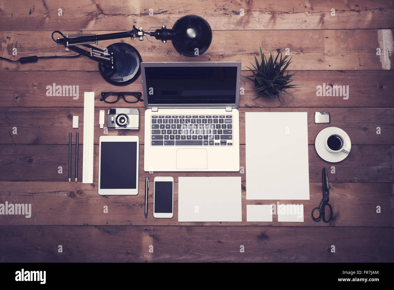 Top view office corporate design mockup template Stock Photo - Alamy