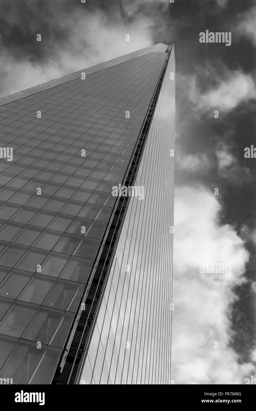 Black and white close up view of The Shard, London Bridge,looking up ...