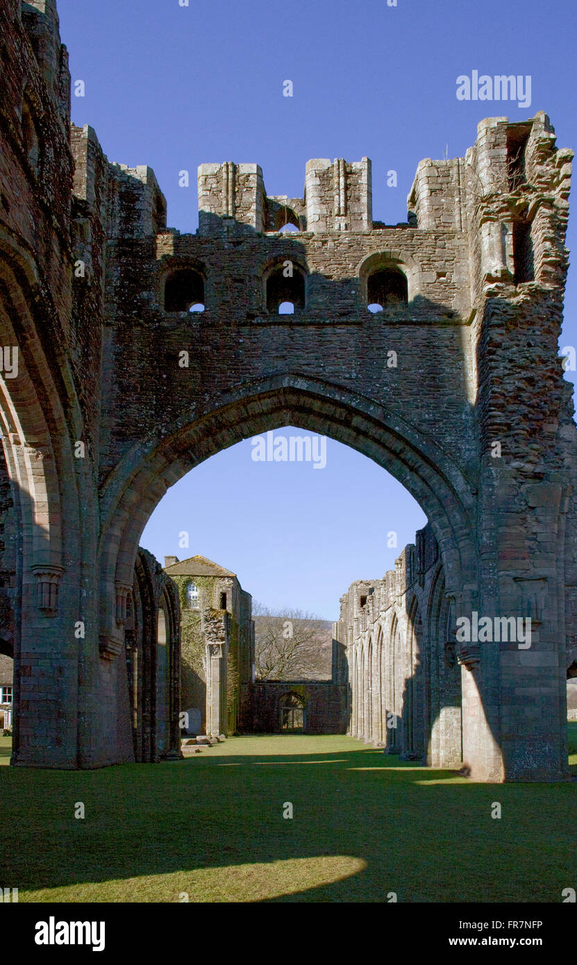 Early English arch in the ruins of the Augustinian Llanthony Abbey or ...