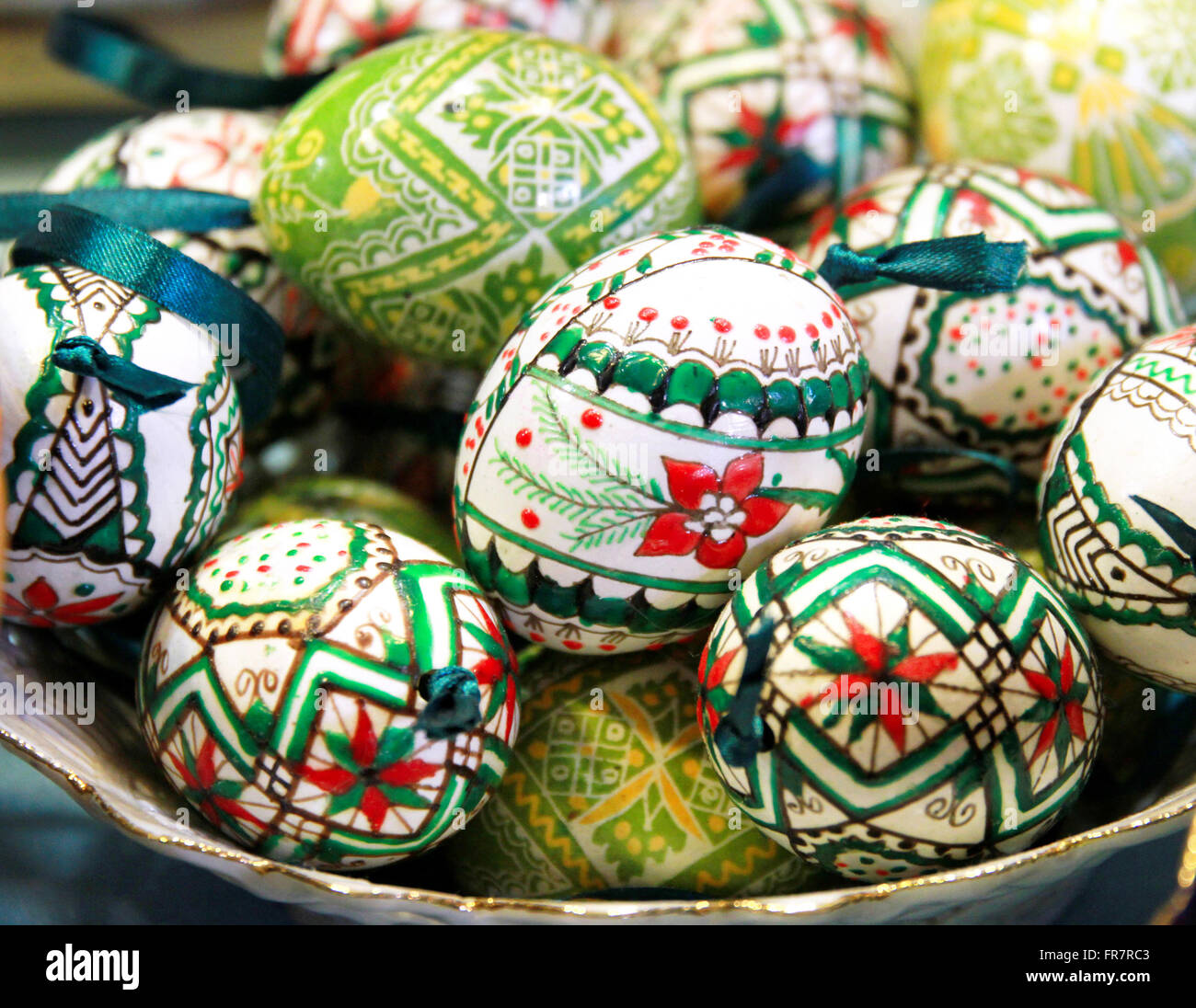 BUDAPEST, HUNGARY - MARCH 4, 2016: Handmade colorful easter eggs for ...