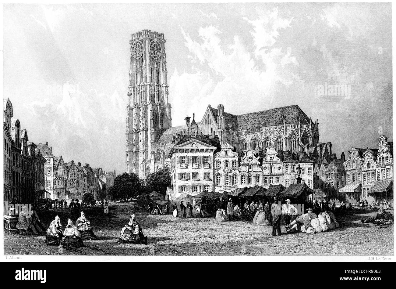 Engraving of The Cathedral of Malines (Mechelen) scanned at high ...