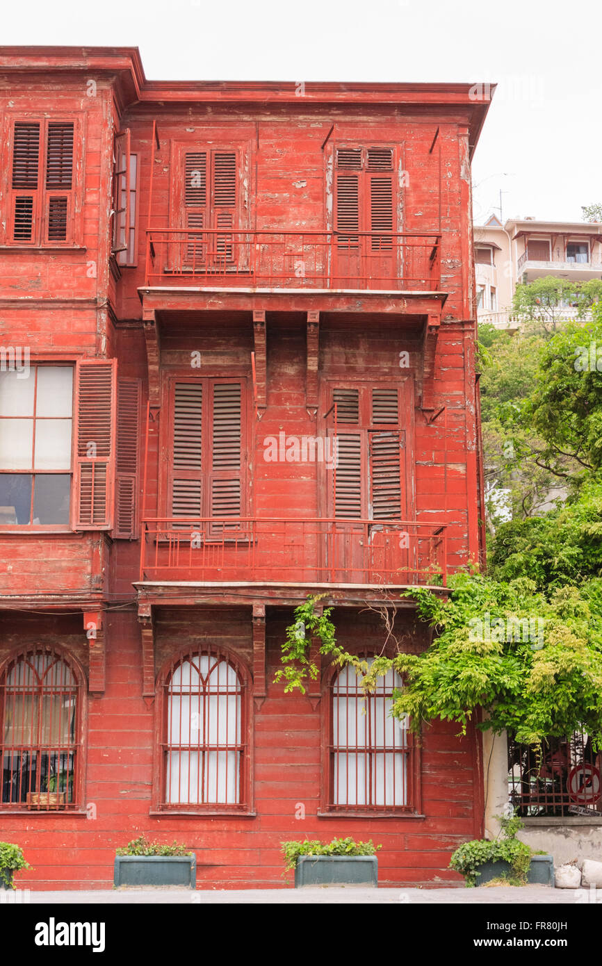three story old period wooden house in Istanbul Turkey Stock Photo - Alamy