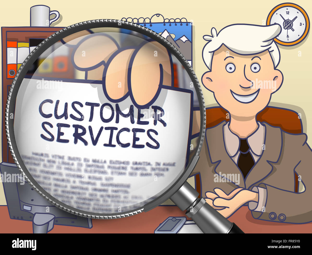 Customer Services through Magnifying Glass. Doodle Concept Stock Photo ...