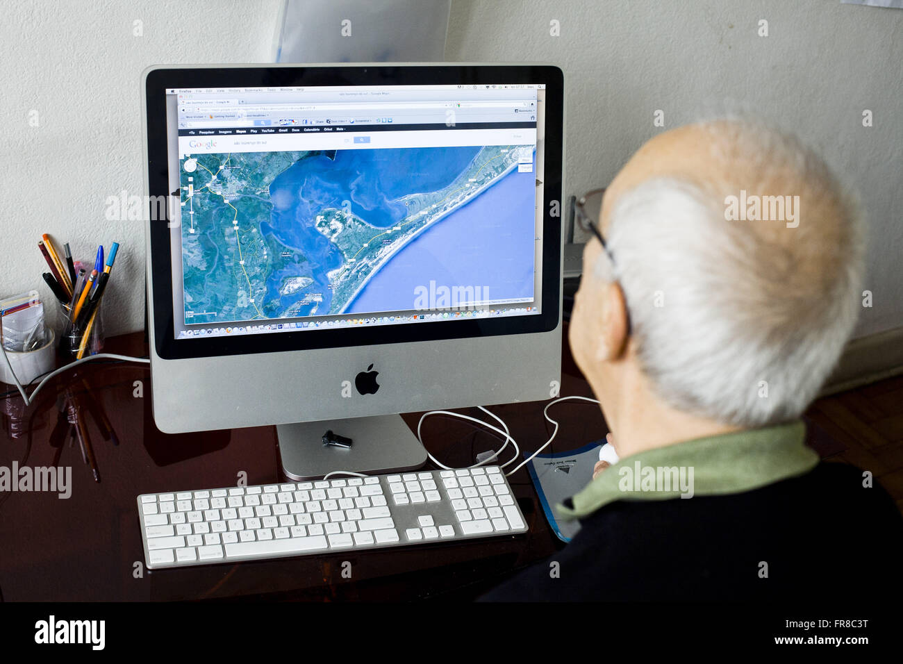Old map viewing on computer Stock Photo - Alamy