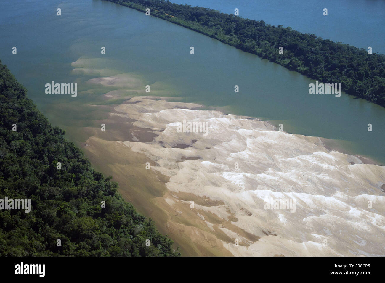 Sand islands formed by the receding waters of the river Juruena Stock ...