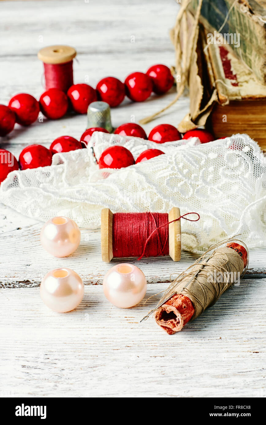 Spool of thread for sewing beads,needle and fabric for jewelry ...