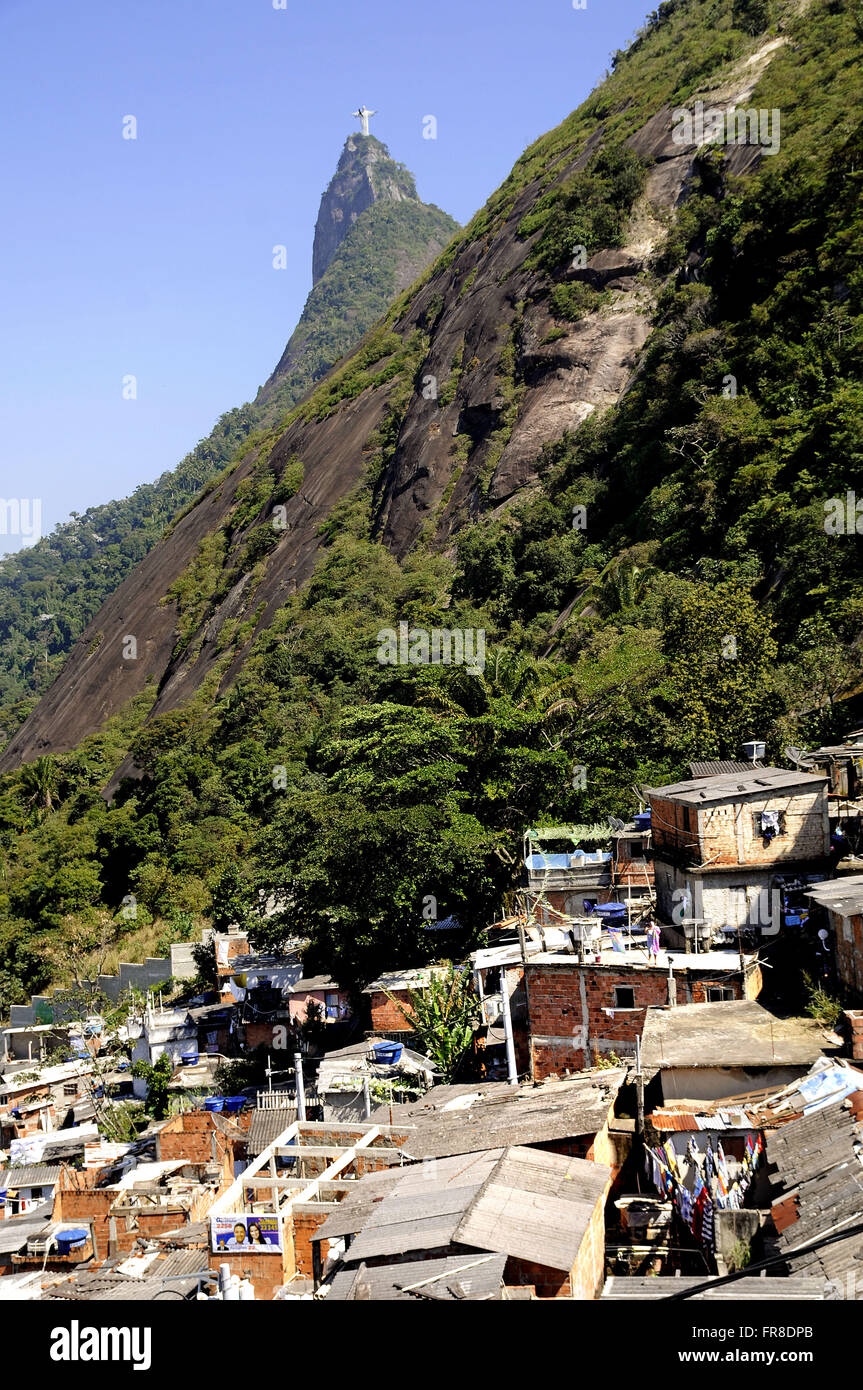Top view of the Dona Marta Favela in the background Christ the Redeemer ...