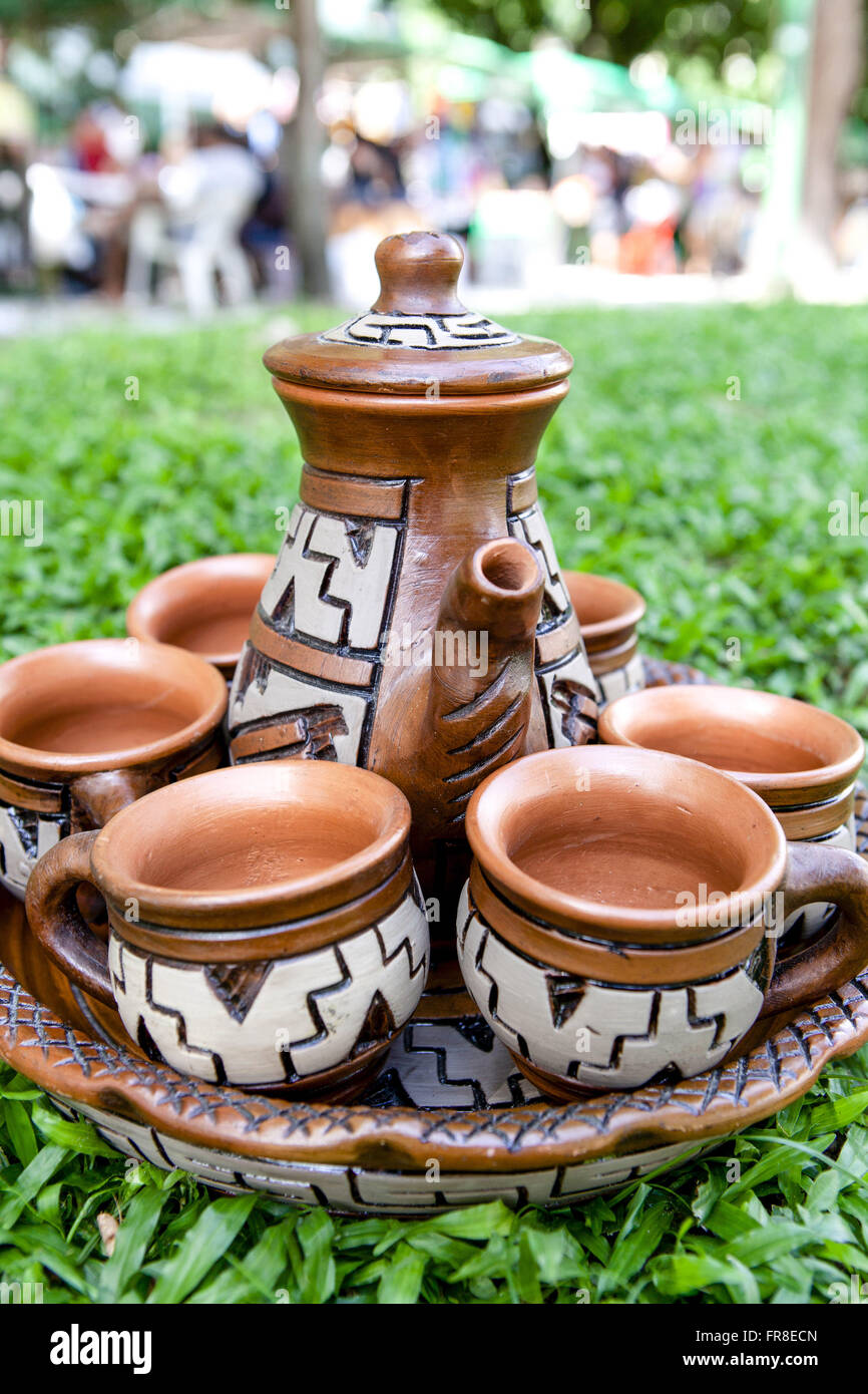 Teapot and cups of ceramic marajoara Stock Photo - Alamy