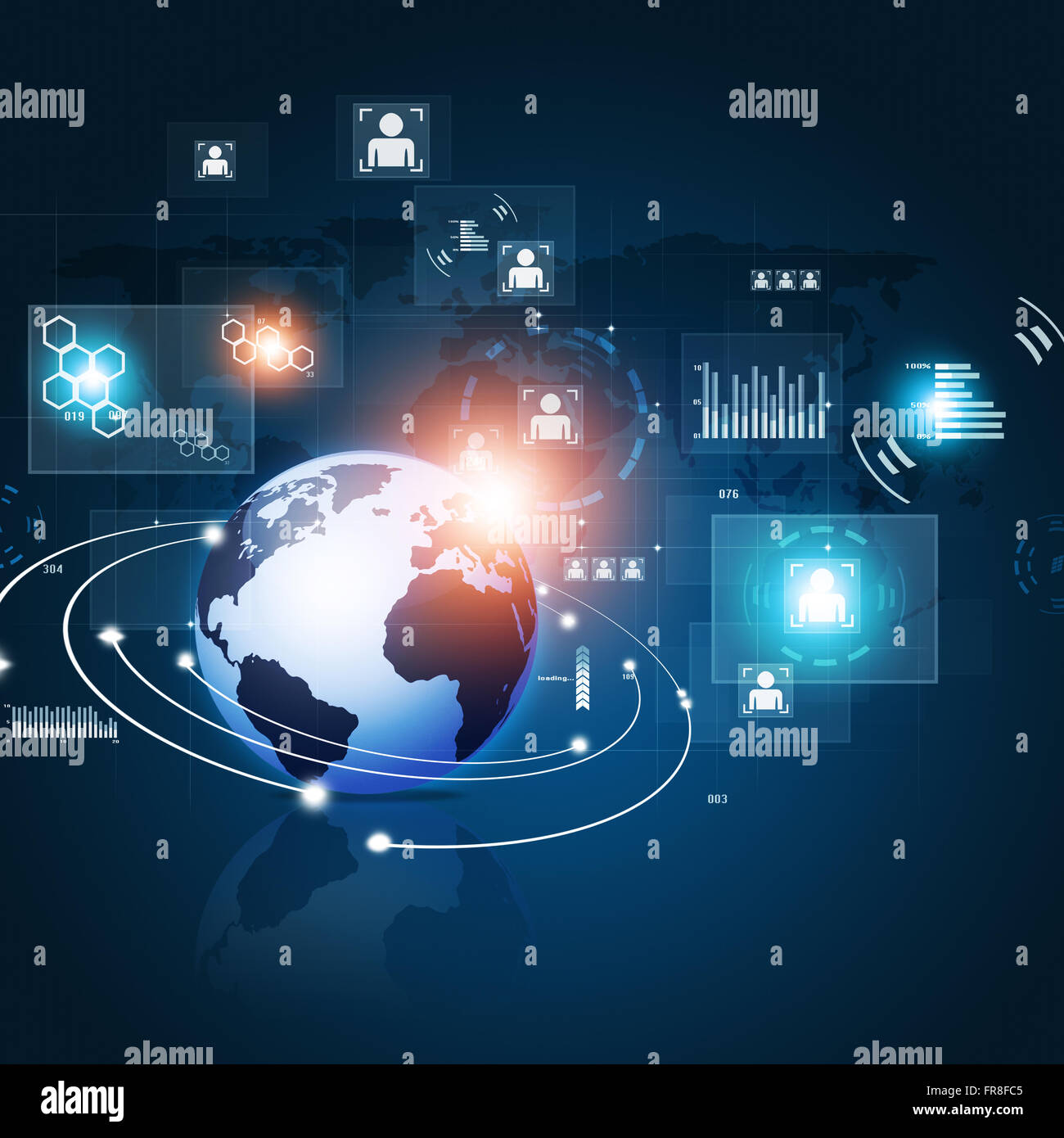 concept interface of global network connections and communications ...