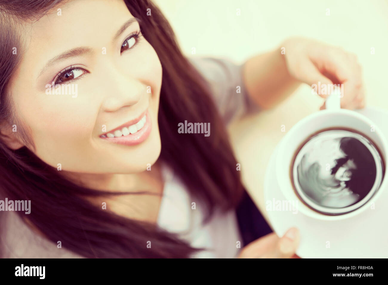 Instagram style portrait of beautiful young Chinese Asian woman with ...