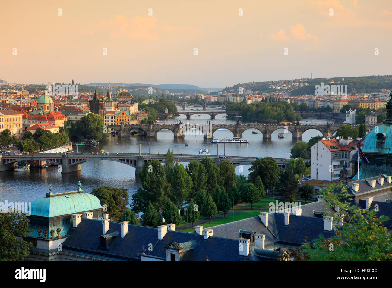 City view with view to bridges over river vltava hi-res stock ...