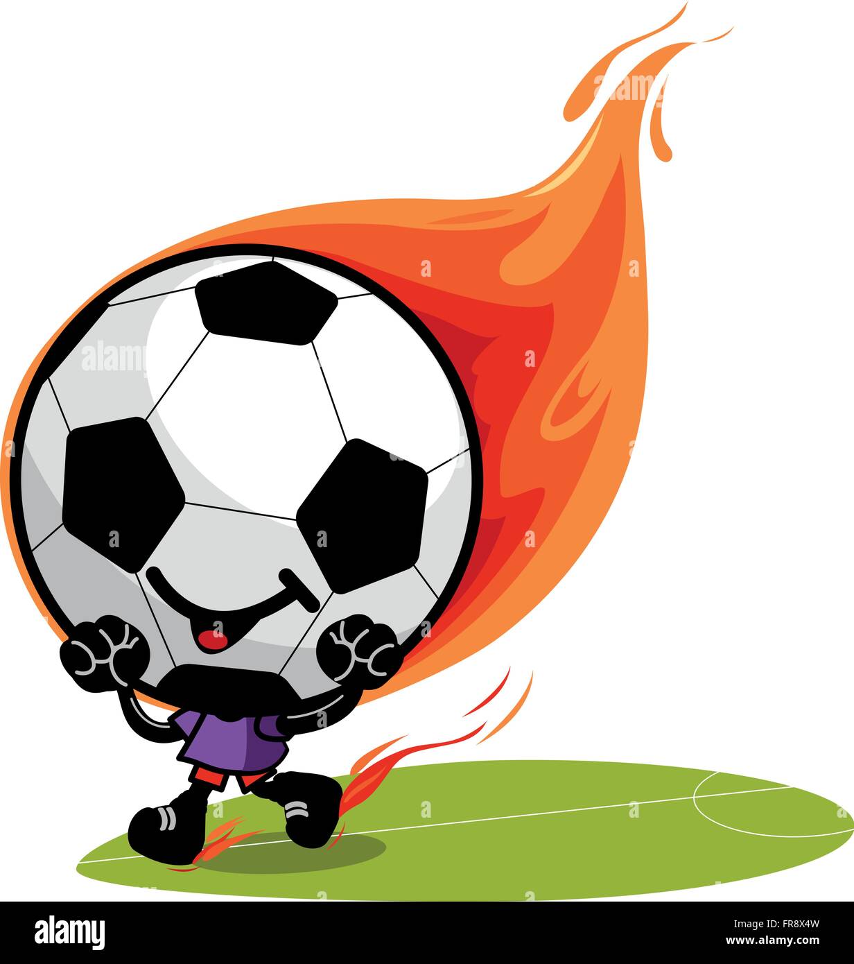 Cartoon soccer ball character on fire. Flaming football in the soccer ...