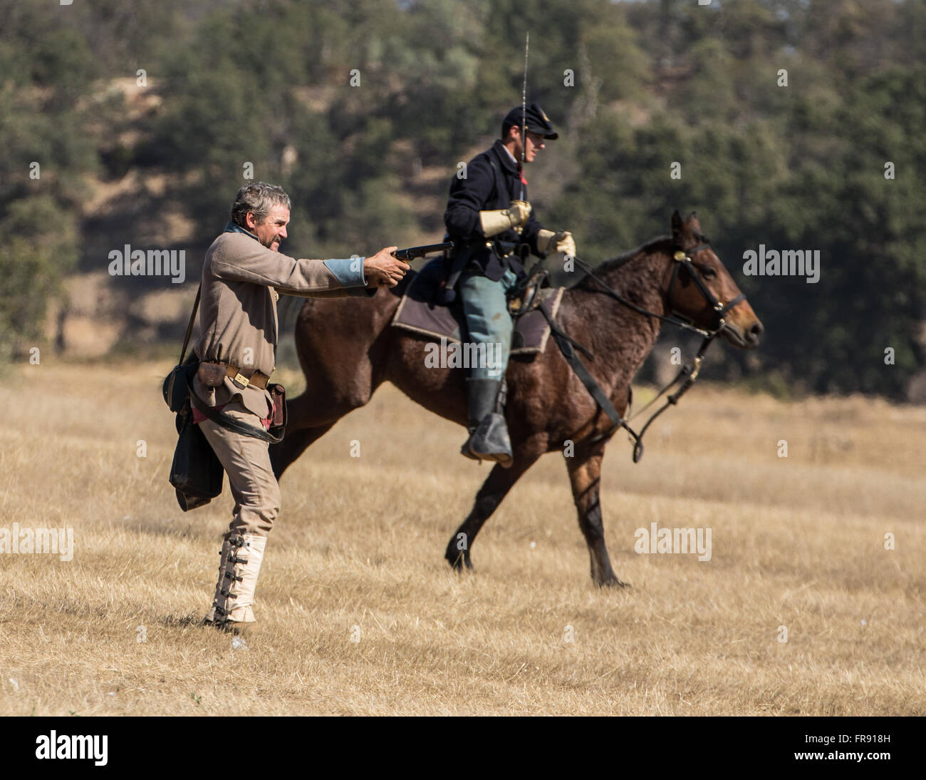 Confederate Soldiers in Action at an American Civil War Reenactment at ...