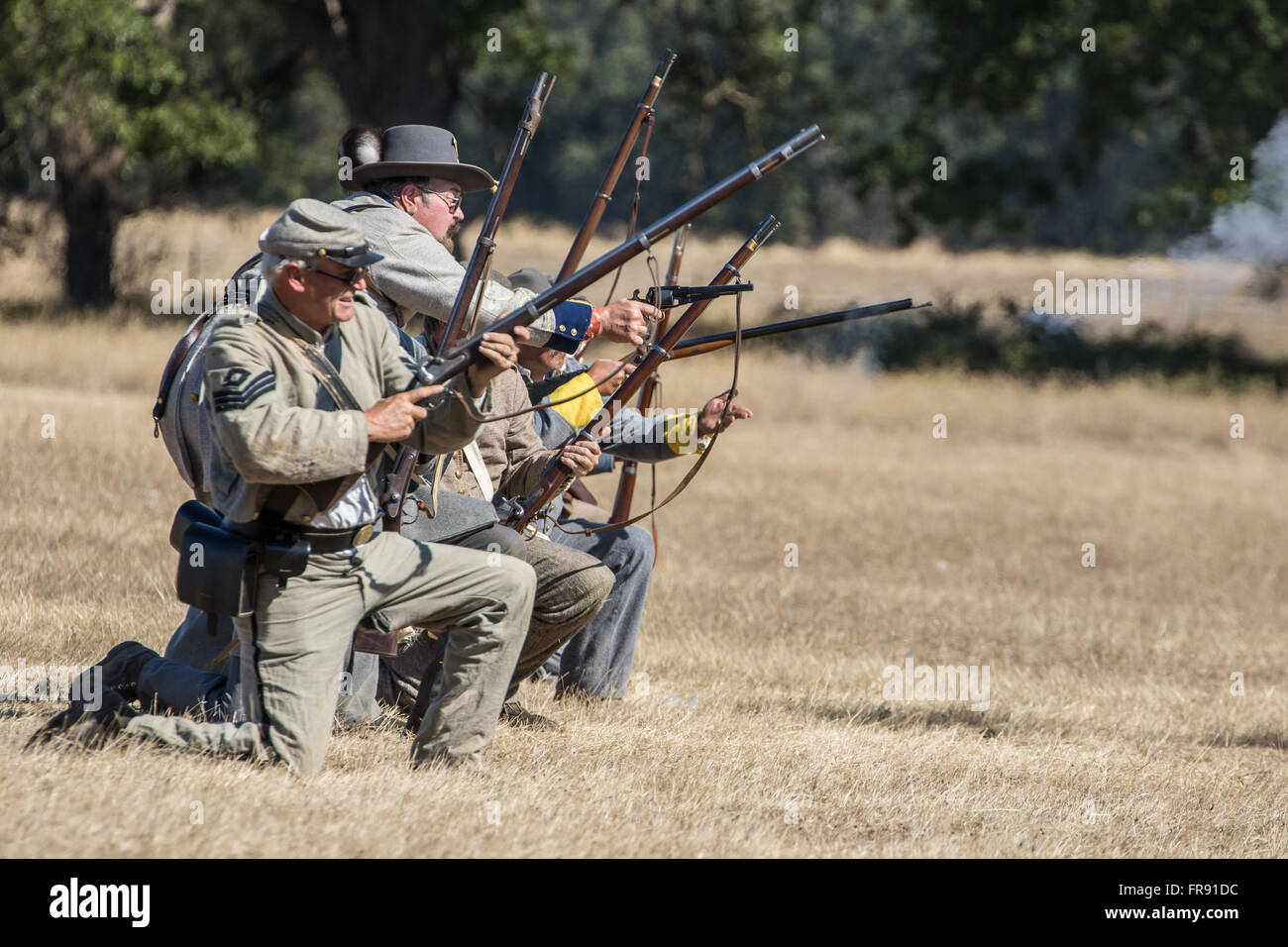 Confederate Soldiers in Action at an American Civil War Reenactment at ...