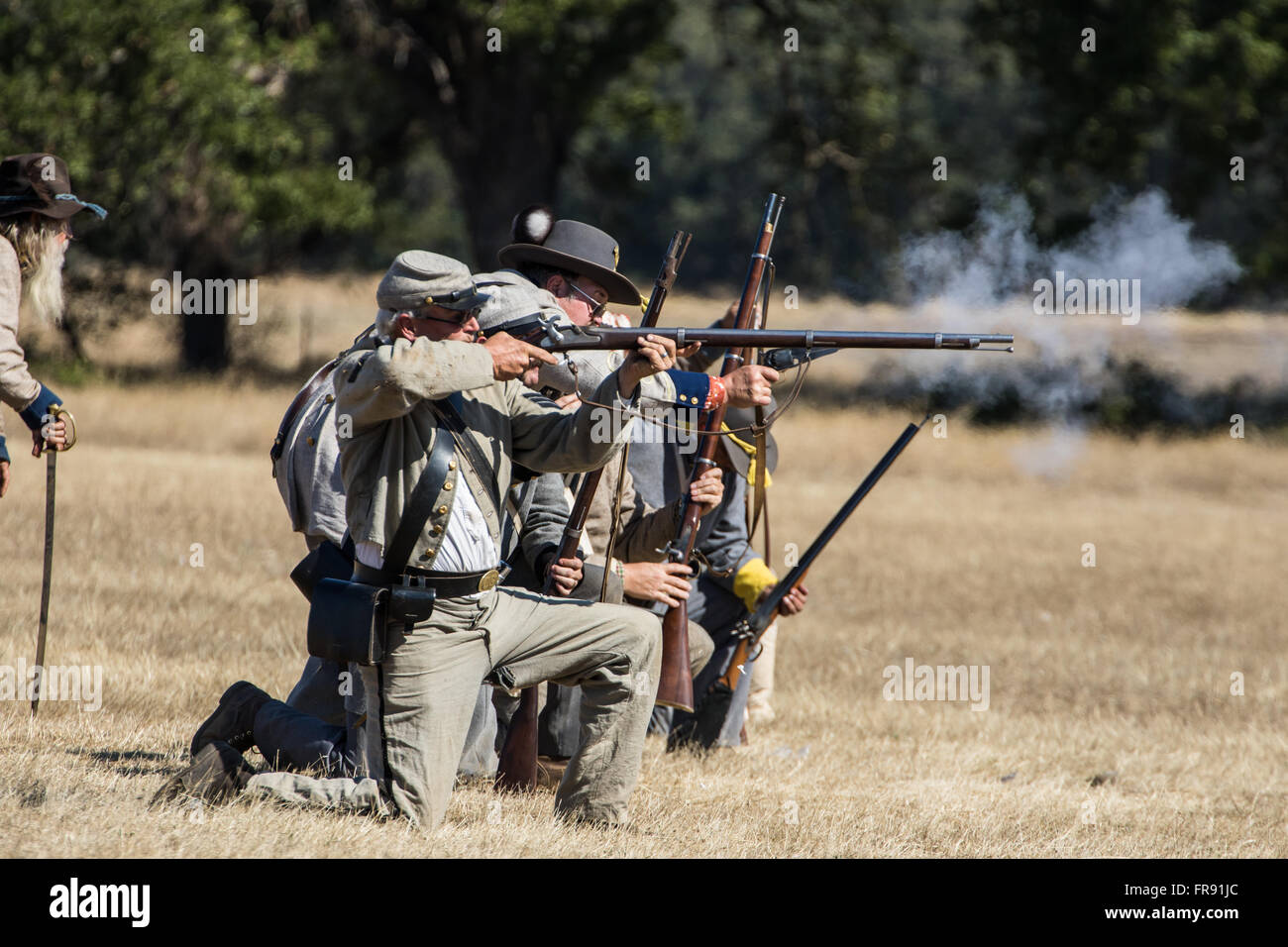 Confederate Soldiers in Action at an American Civil War Reenactment at ...