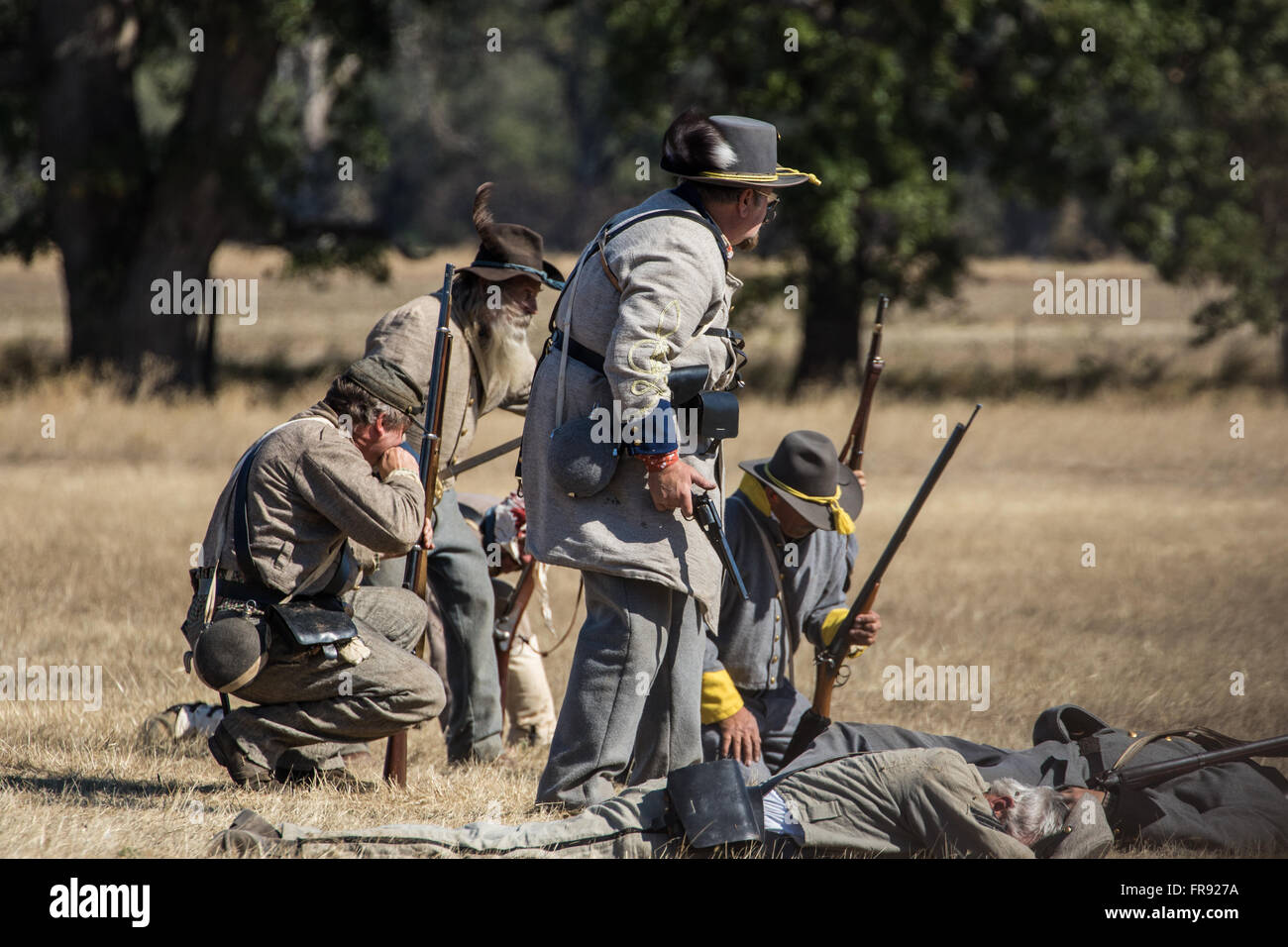 Confederate Soldiers in Action at an American Civil War Reenactment at ...