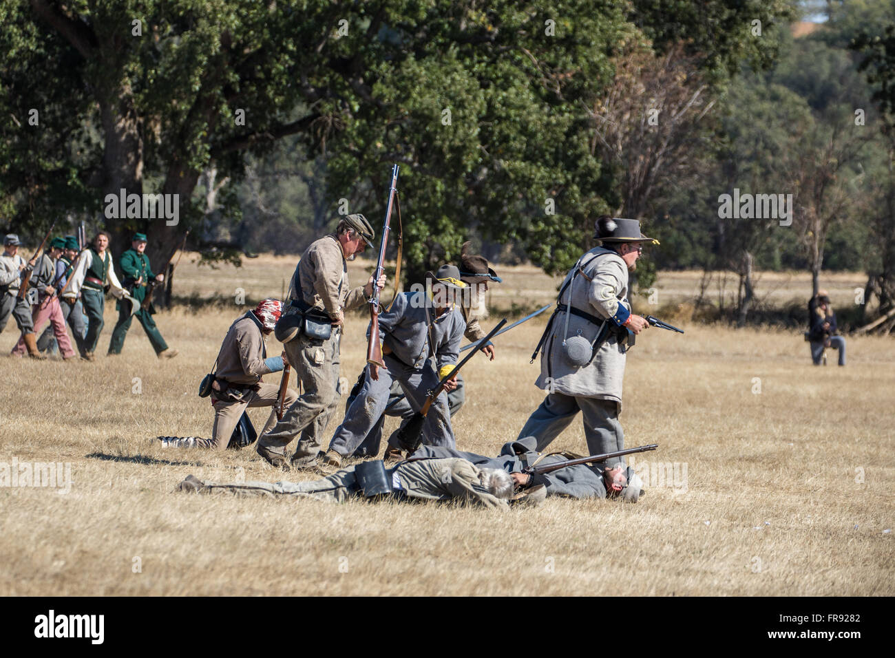 Confederate Soldiers in Battle at an American Civil War Reenactment at ...