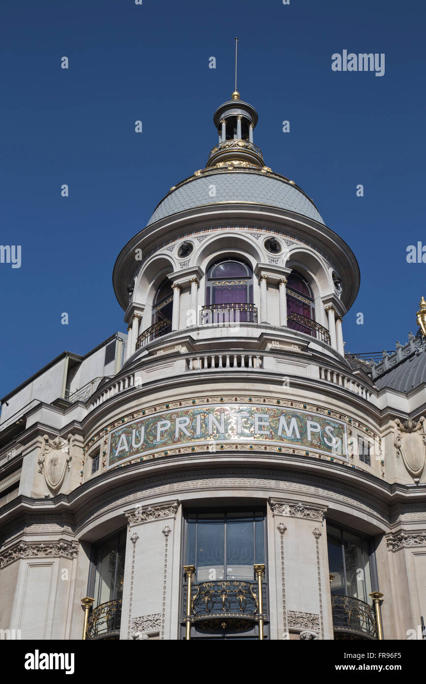 Exterior of Au Printemps department store in Paris France in winter ...