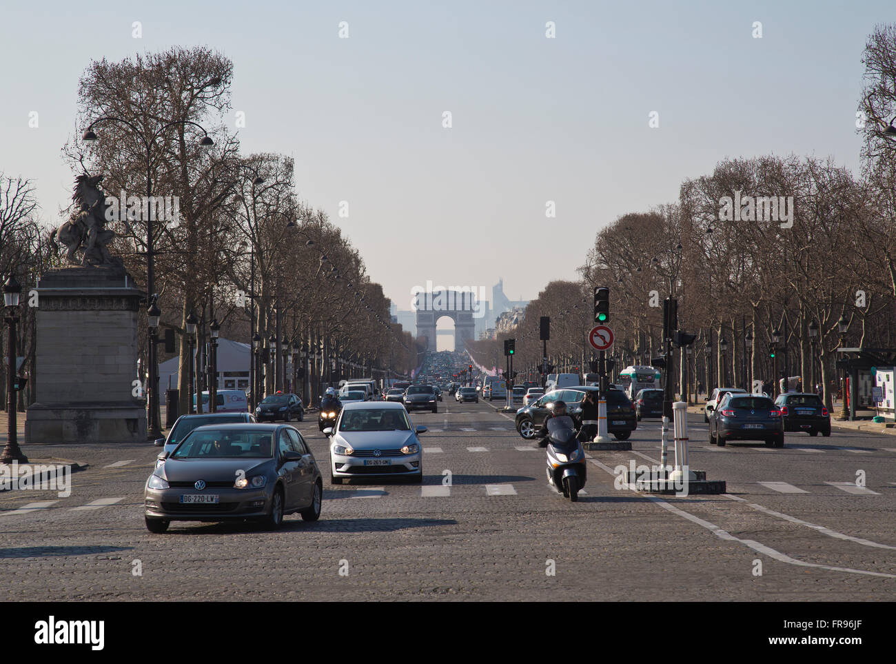 View down the Champs Elysees from the Place de la Concorde in Paris ...