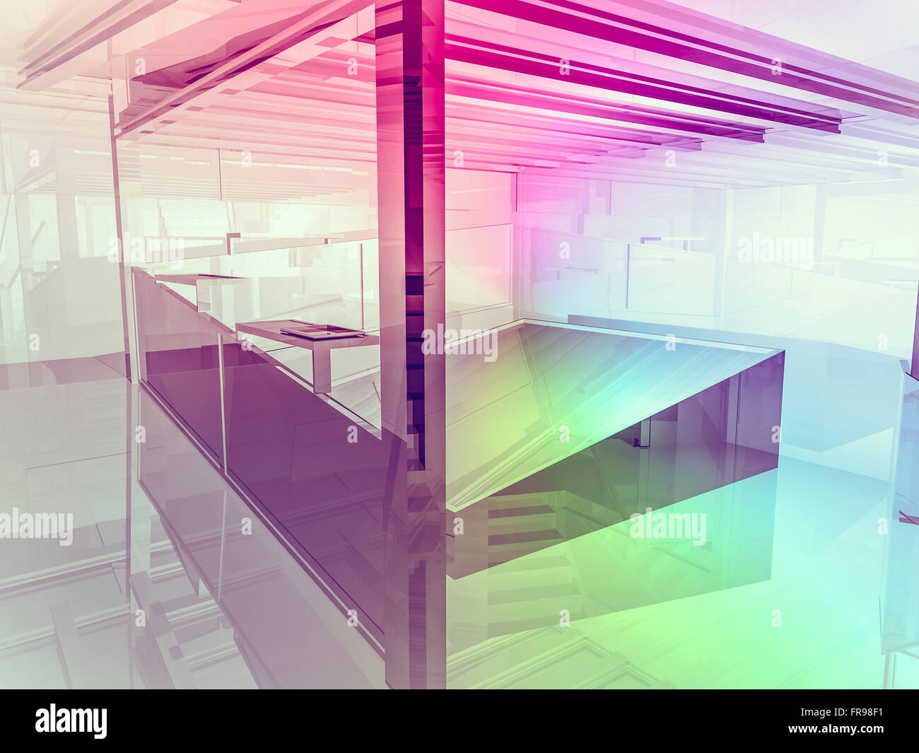 perspective, open space, clean room with shapes in 3d, business space ...