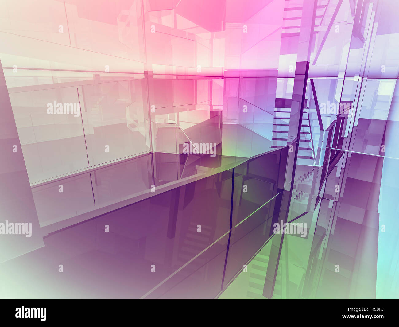 futuristic open space, clean room with shapes in 3d, business space ...