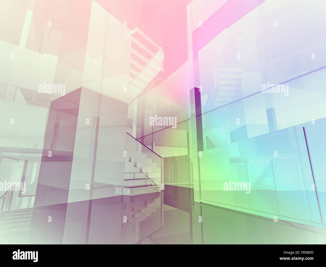 futuristic open space, clean room with shapes in 3d, business space ...