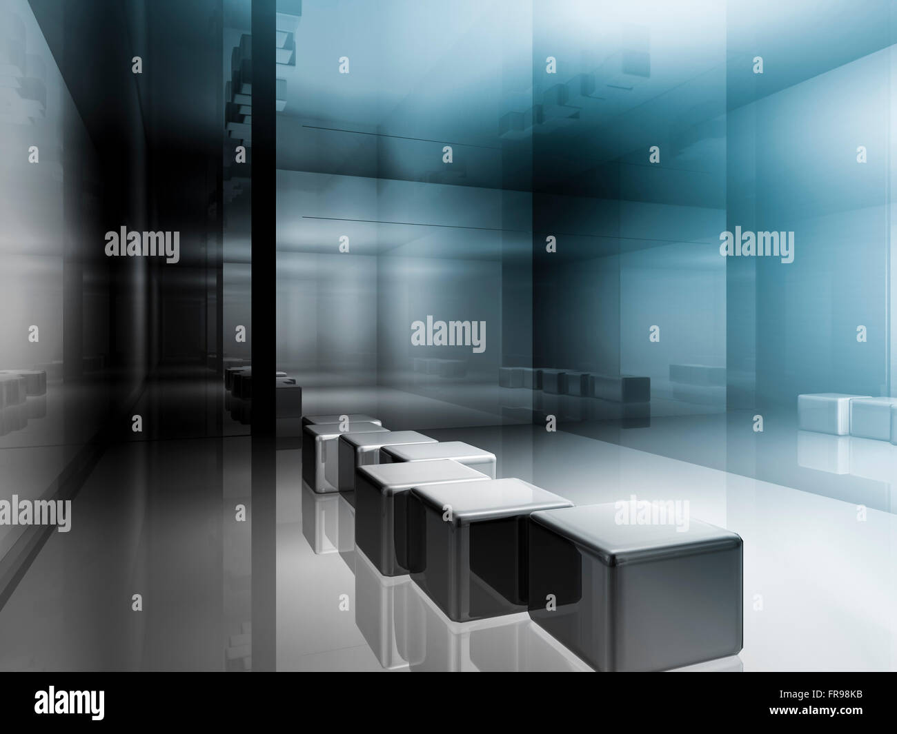 futuristic open space, clean room with shapes in 3d, business space ...