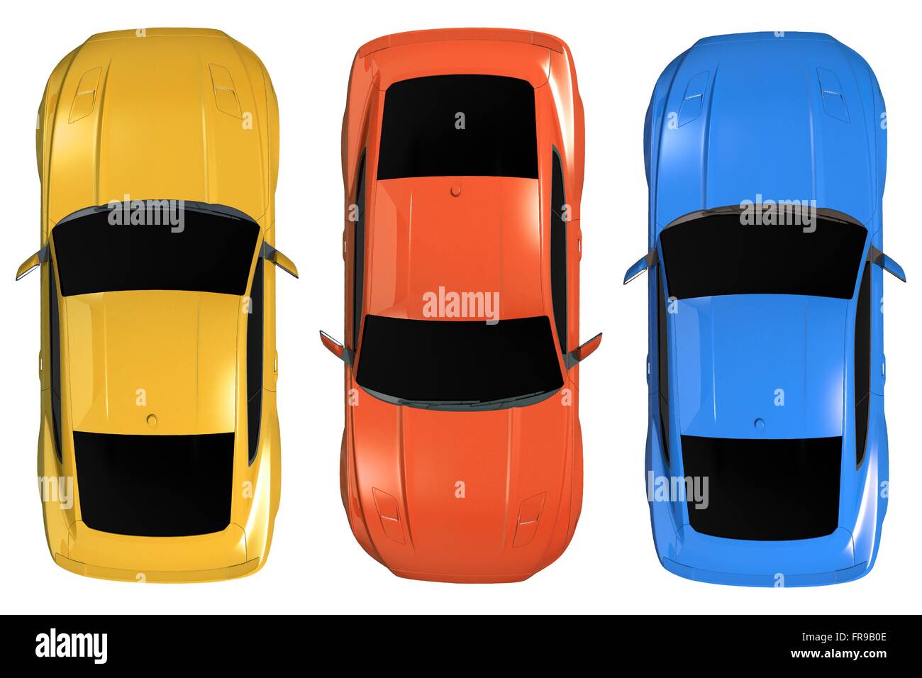 Isolated Cars Aerial 3D Illustration. Cars From Above. Three Colors to ...