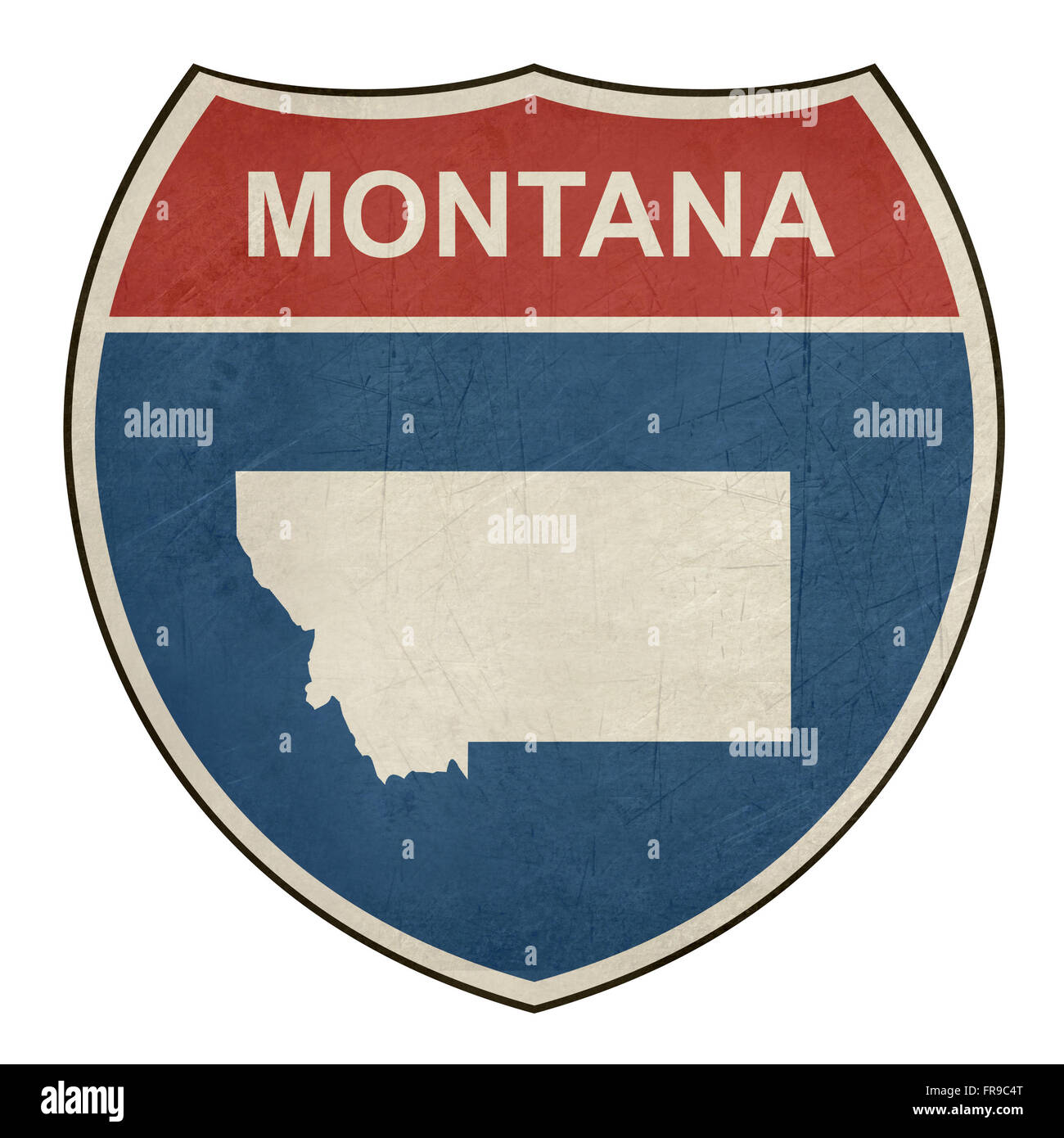 Grunge Montana American interstate highway road shield isolated on a ...